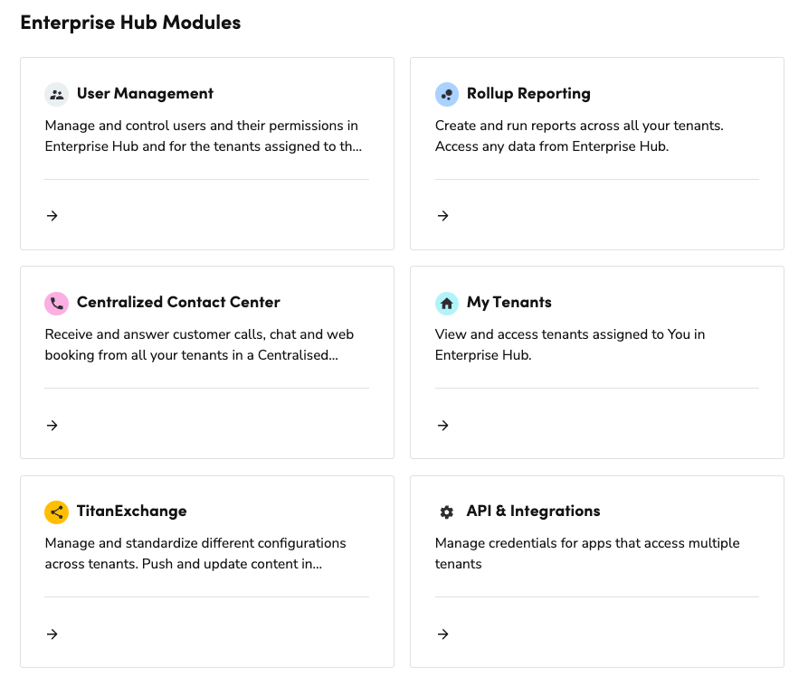 Viewing Enterprise Hub modules
