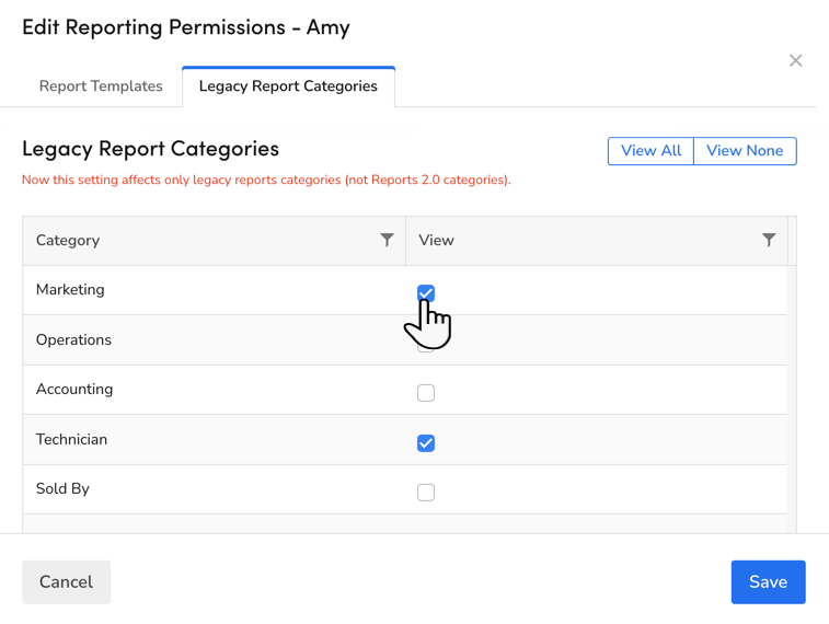 Set reporting permissions