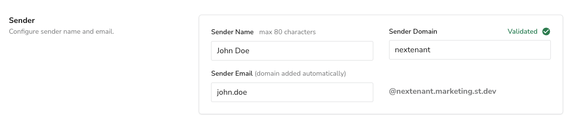 Sender settings for a Brand.