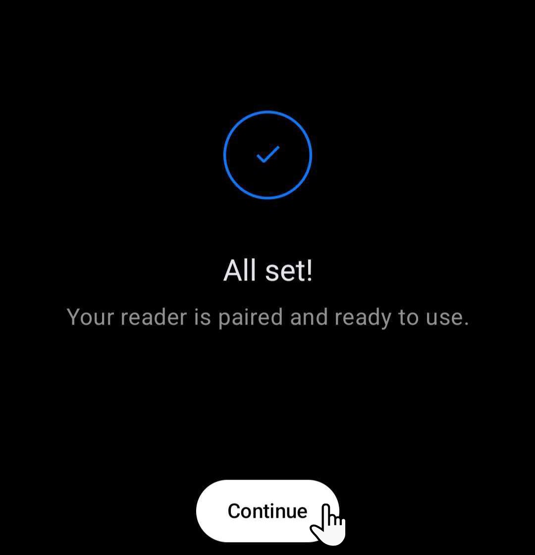 A cursor tapping Continue.