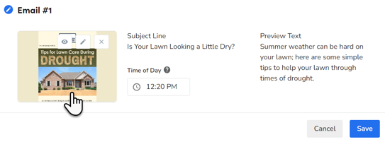 Cursor hovers over an email template.