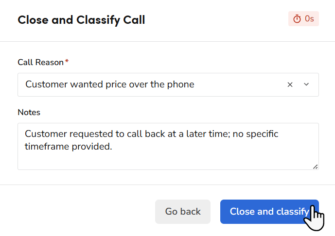Close and classify the call