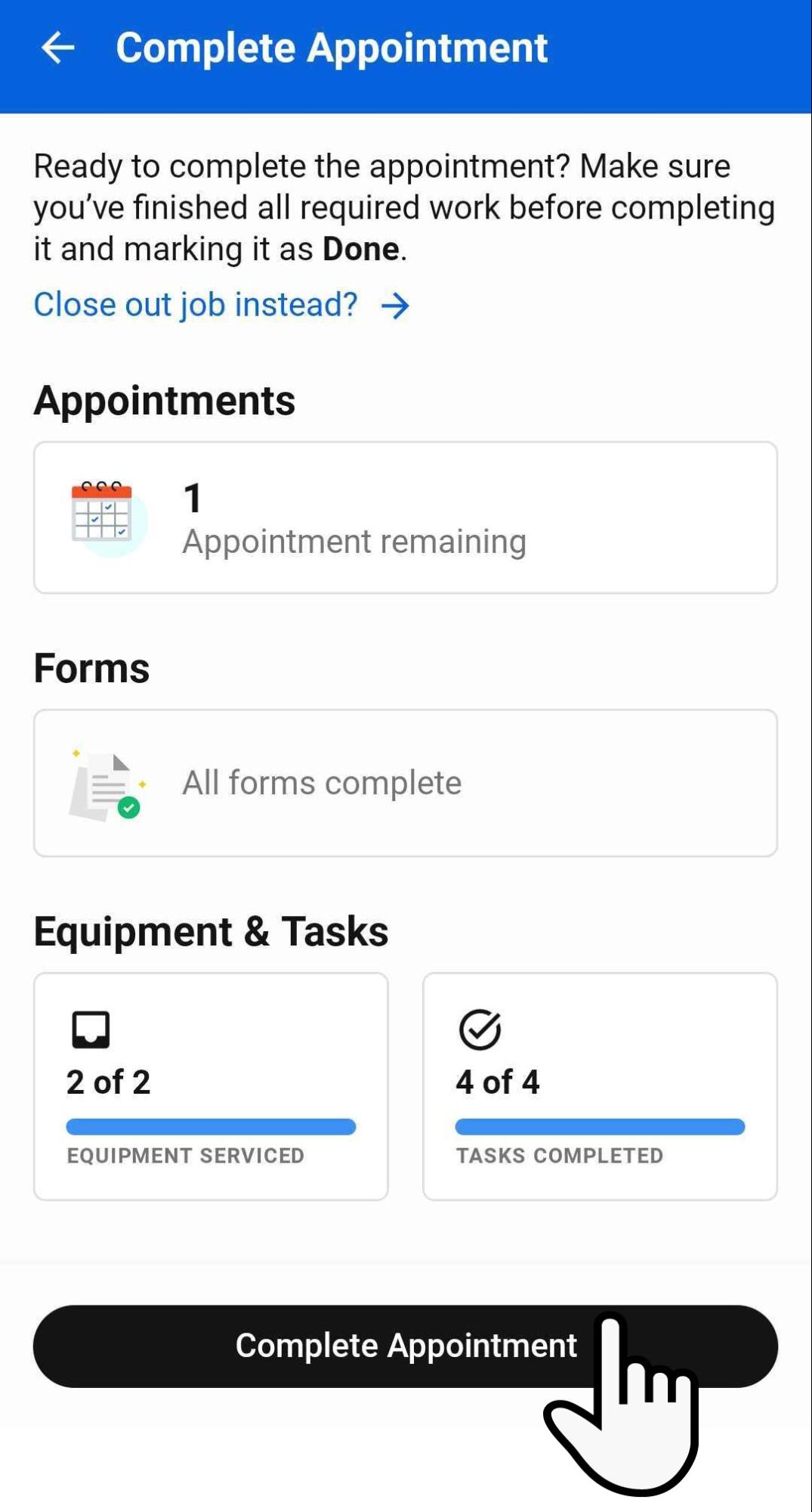 complete appointment sa visit