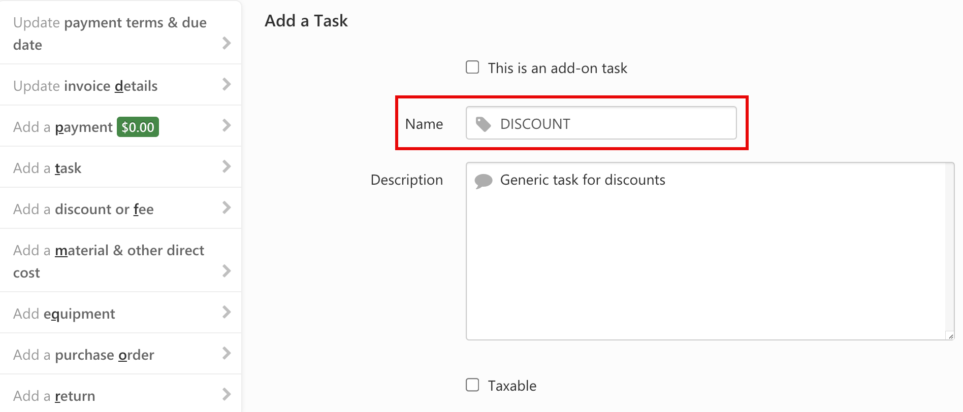 Viewing how to create a new discount on the invoice