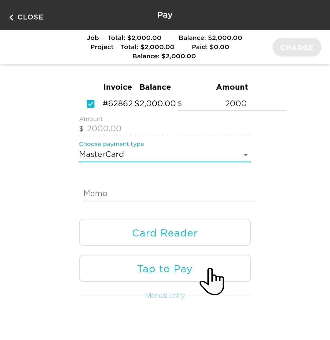 A cursor tapping Tap to Pay.