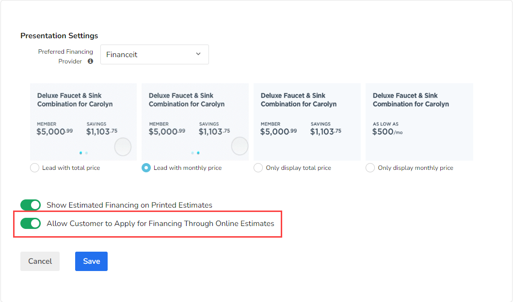 Screenshot of the Presentation Settings highlighting toggle to enable ...