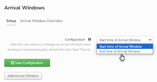 A cursor selects the Arrival Window configuration.
