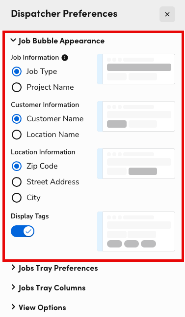 The Dispatch Preferences screen on the ServiceTitan Weekly Dispatch Board.