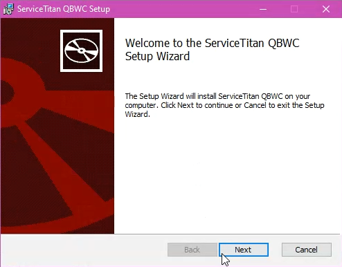 Screenshot of the ServiceTitan QBWC Setup Wizard screen