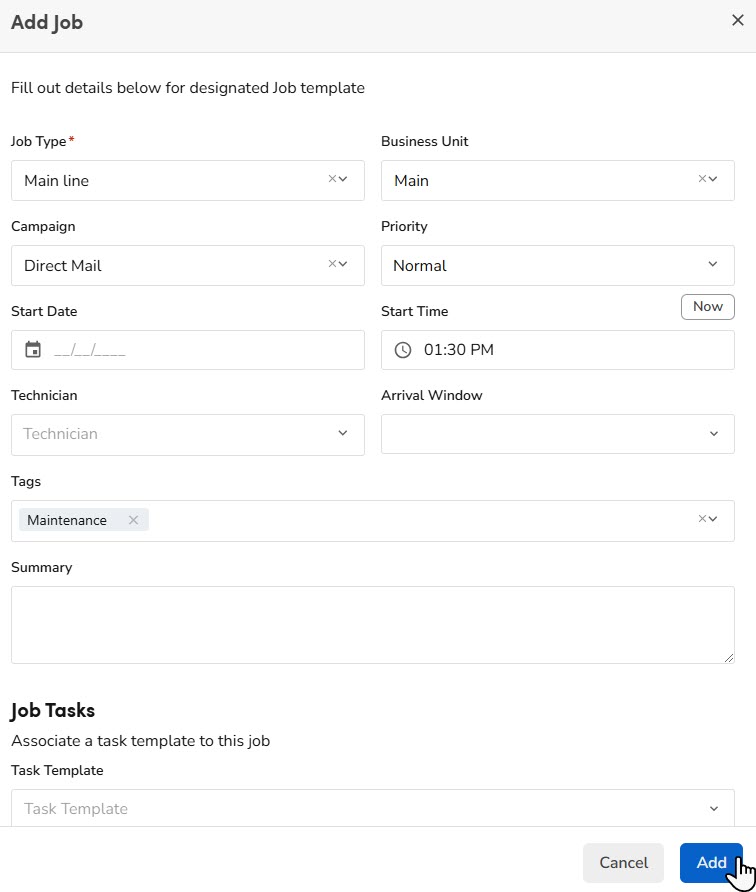A cursor clicking Add.