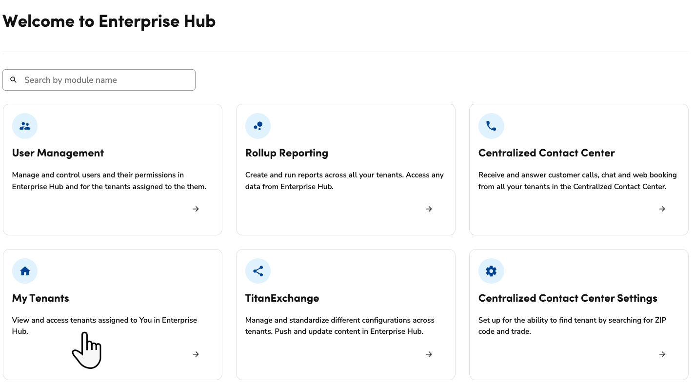 Cursor clicking My Tenants to access my tenants in Enterprise Hub