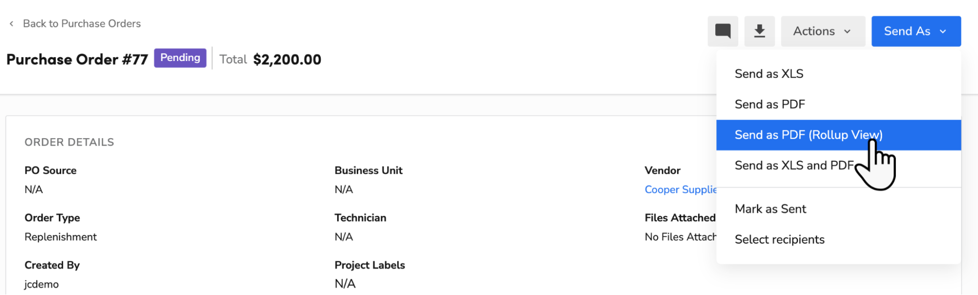 Send purchase orders to vendors
