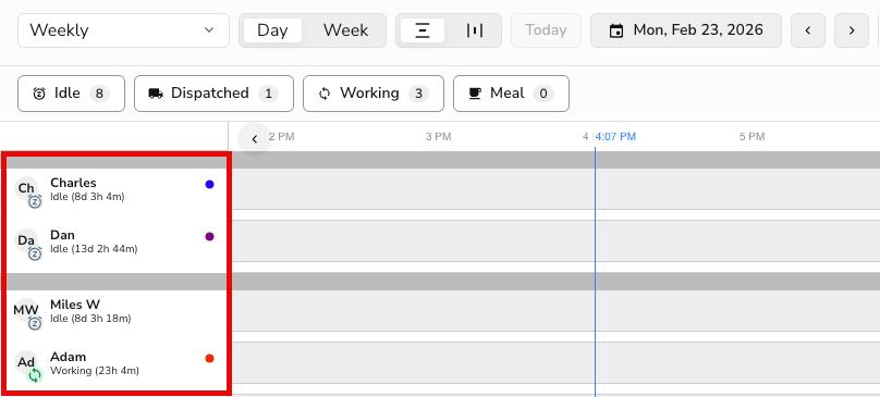 Compact team display mode highlighted on the Dispatch Board.