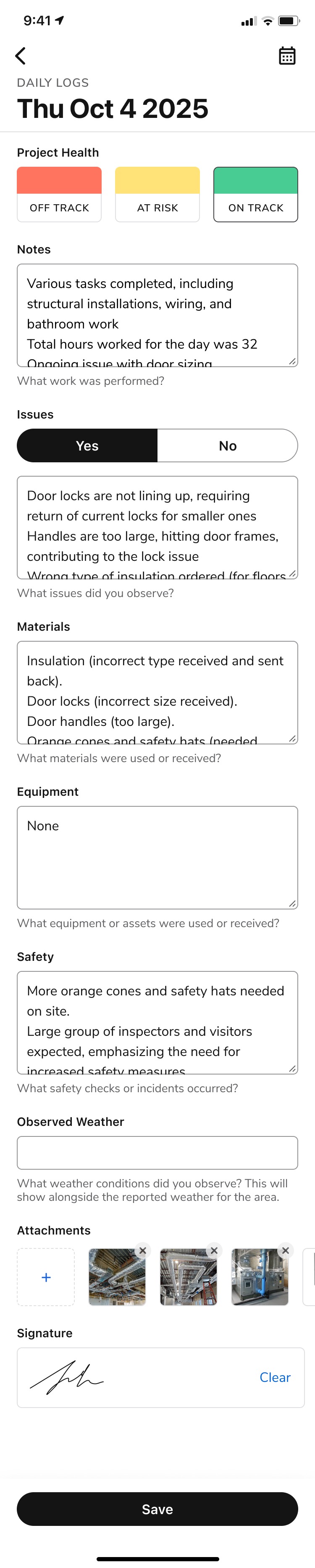 The Daily Log screen in the ServiceTitan Field Mobile App.
