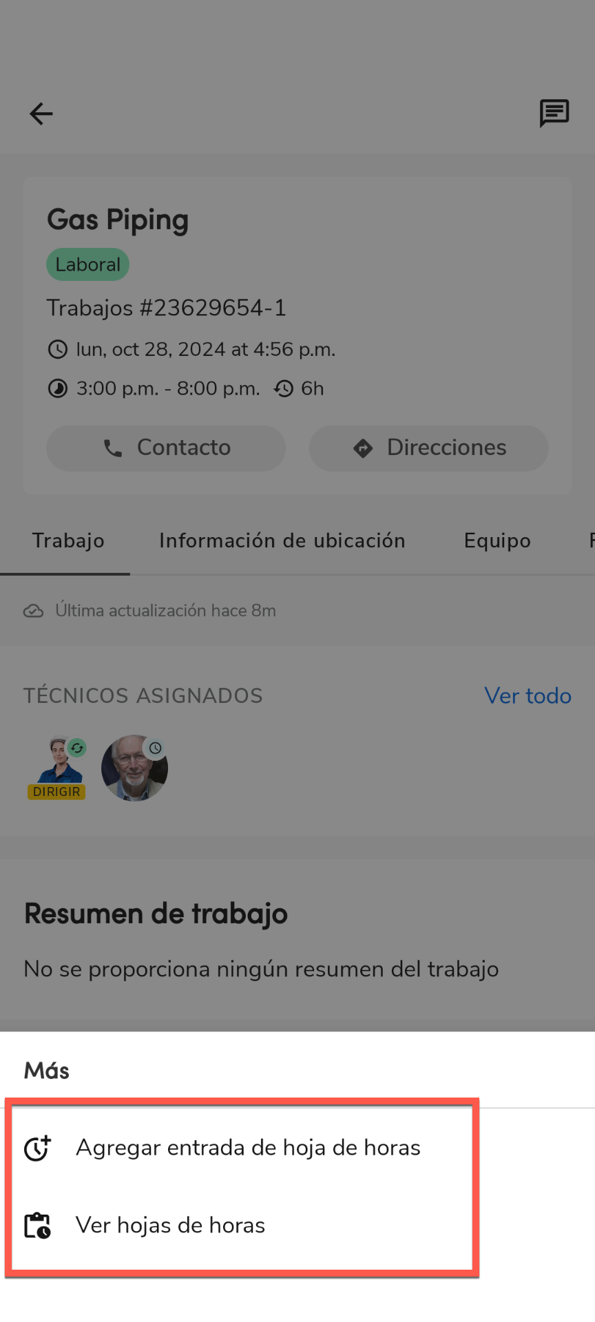 The More flyout in the ServiceTitan Field Mobile App. The actions your ...