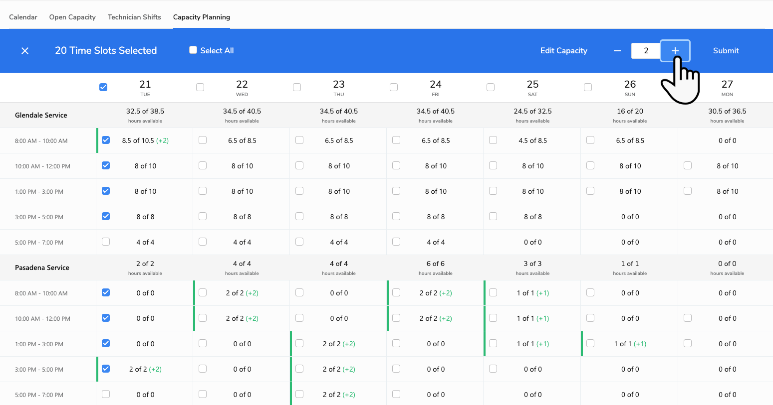 Manually adjust Capacity Planning (ACP)
