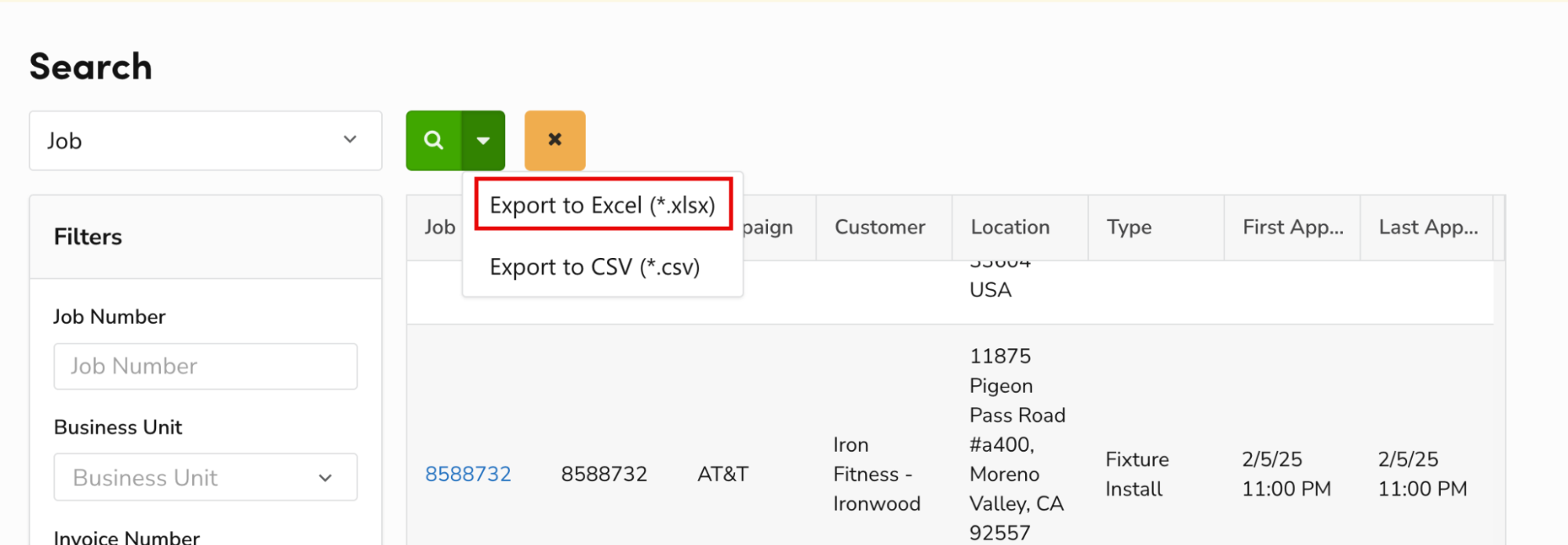 Viewing export to excel