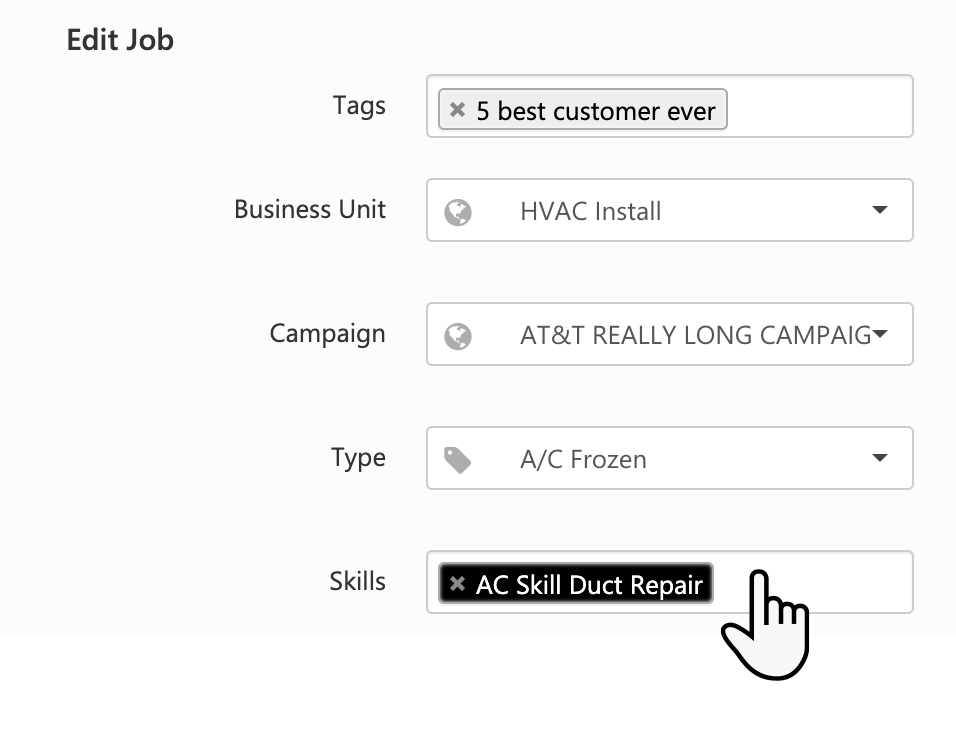 Manage skills for technicians and job types