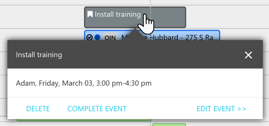A cursor selecting a non-job event on the ServiceTitan Dispatch Board.