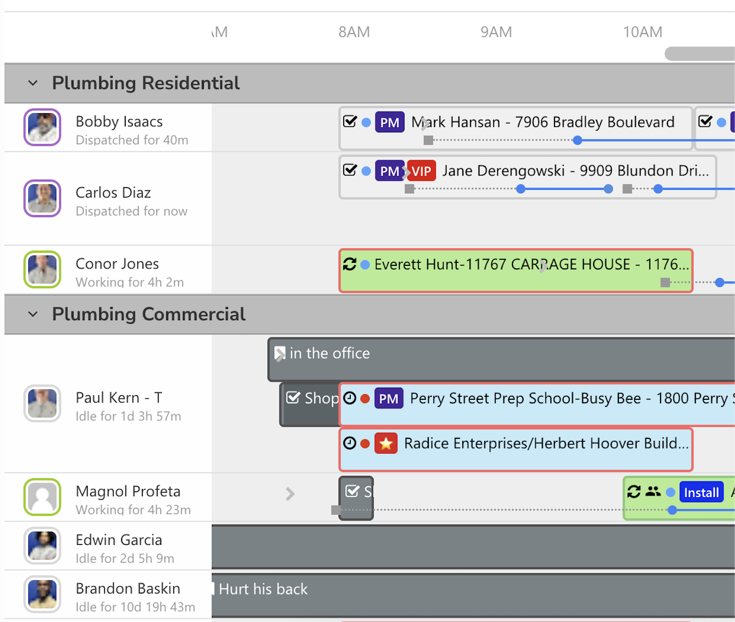 The image showing the dispatch board appearance when Show or hide ...