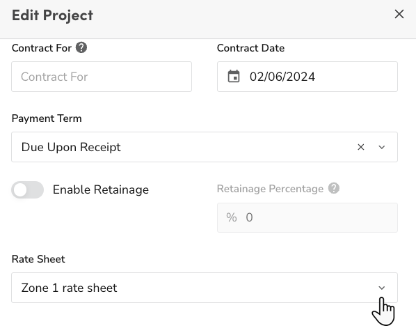 A cursor selecting a rate sheet from the Rate Sheet dropdown menu on ...