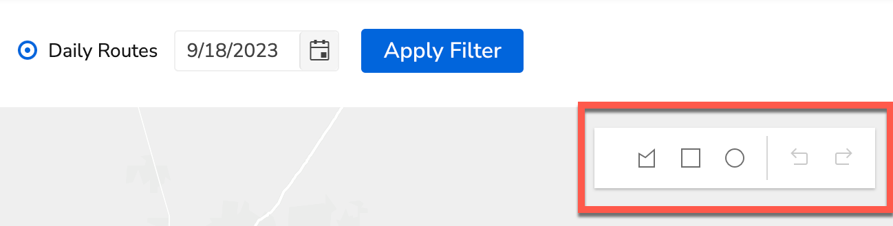 The upper-right section of the ServiceTitan Map 2.0 screen. The selection toolbox is highlighted.