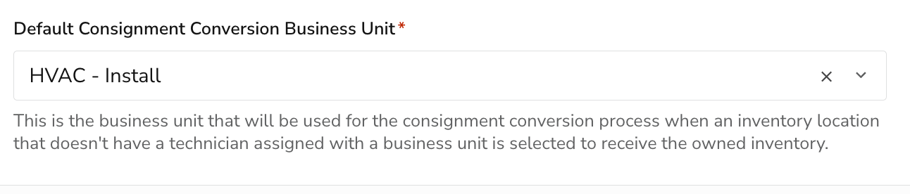 Image displaying the Consignment inventory tracking option screen.