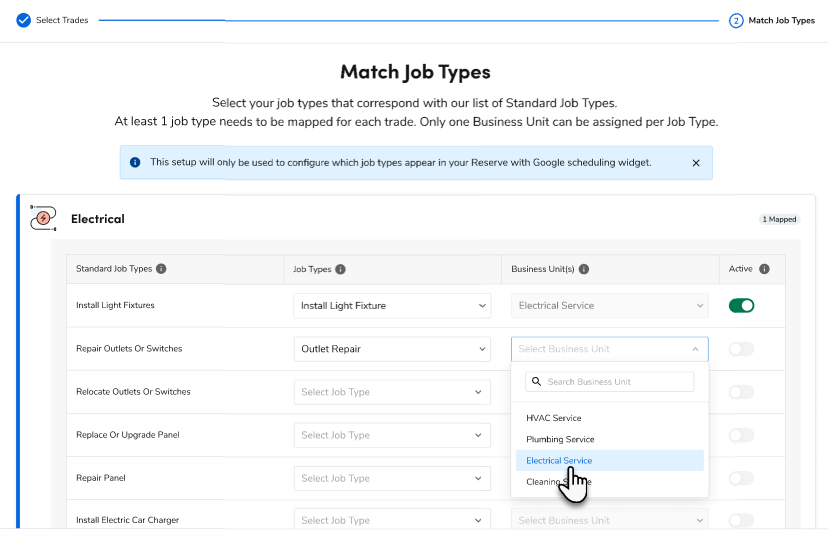 match your job types to ServiceTitan standard job types