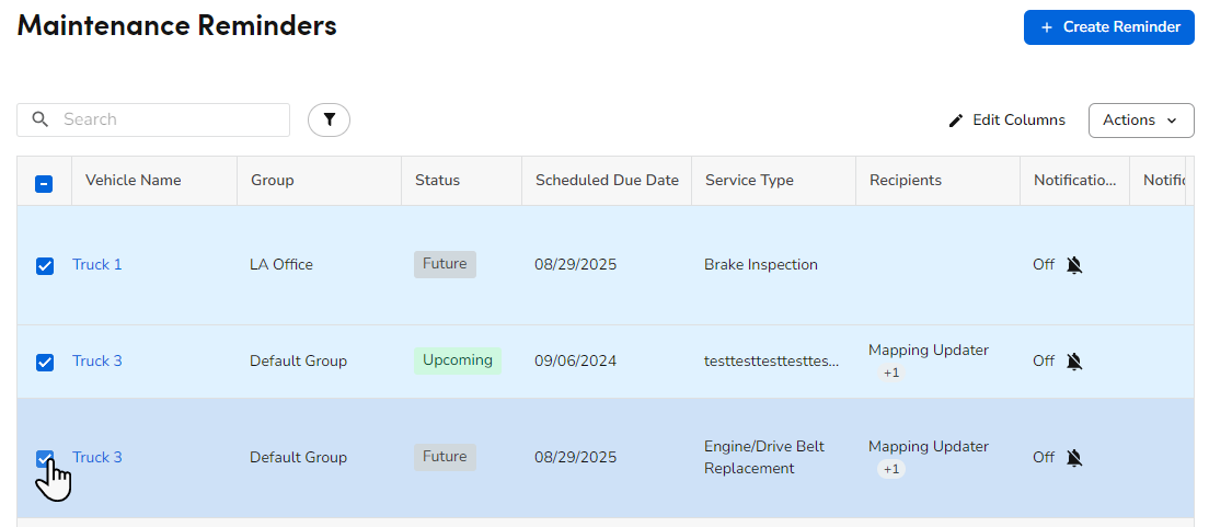 A cursor checking the box for a vehicle.