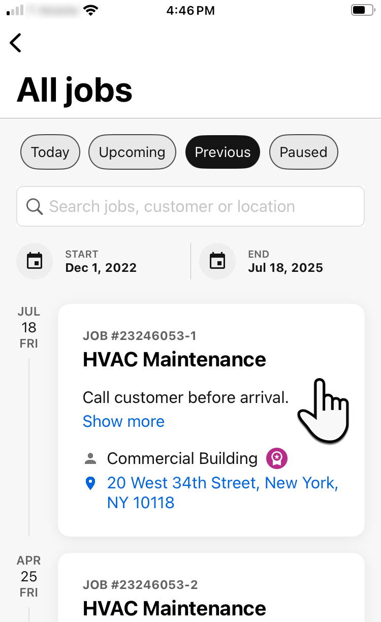 The All Jobs screen in the ServiceTitan Field Mobile App.