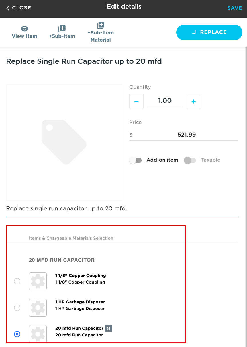 Edit material details in ServiceTitan Mobile