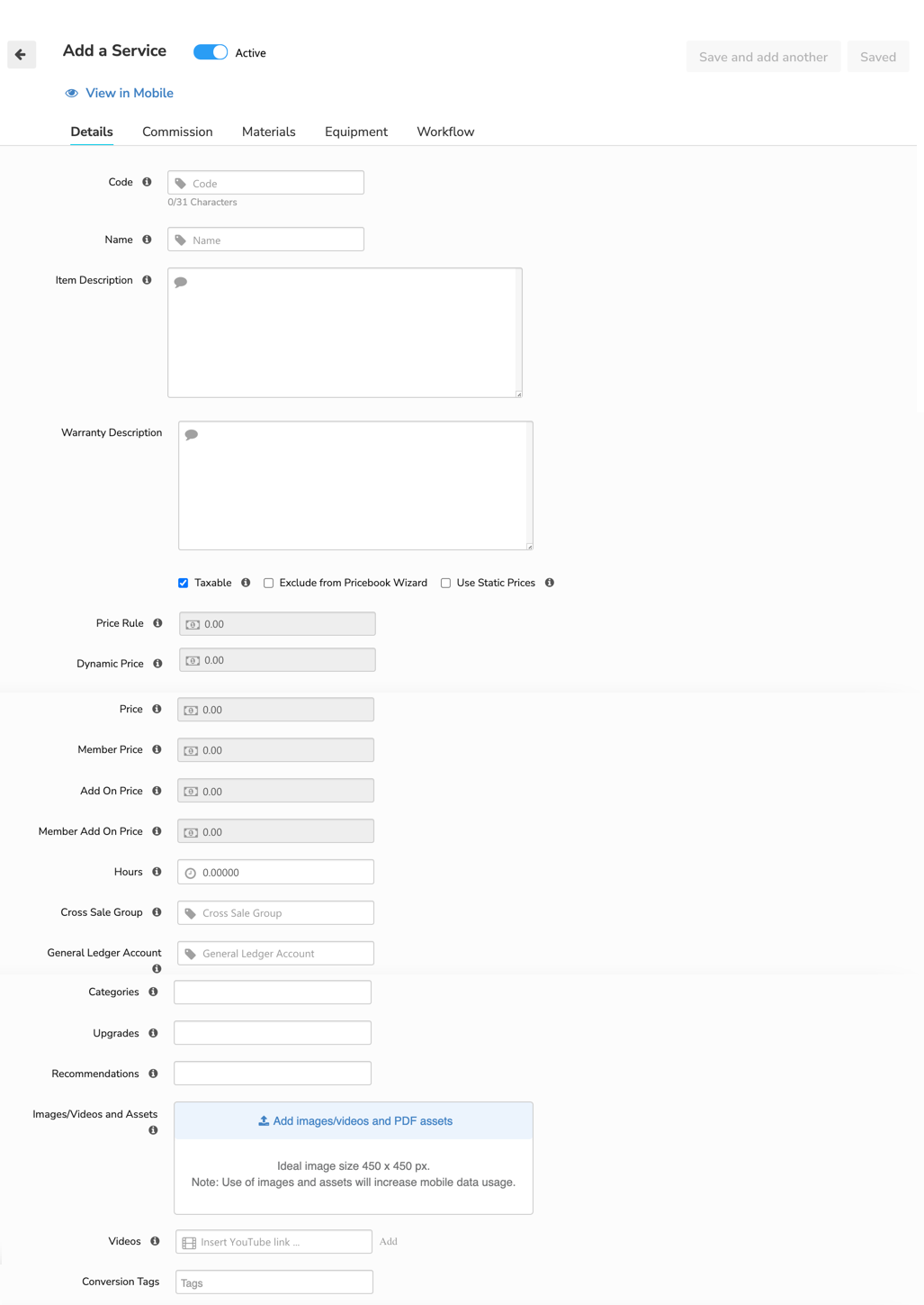 Add services to your pricebook