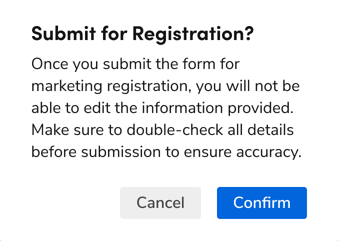 Submit for Registration pop-up window