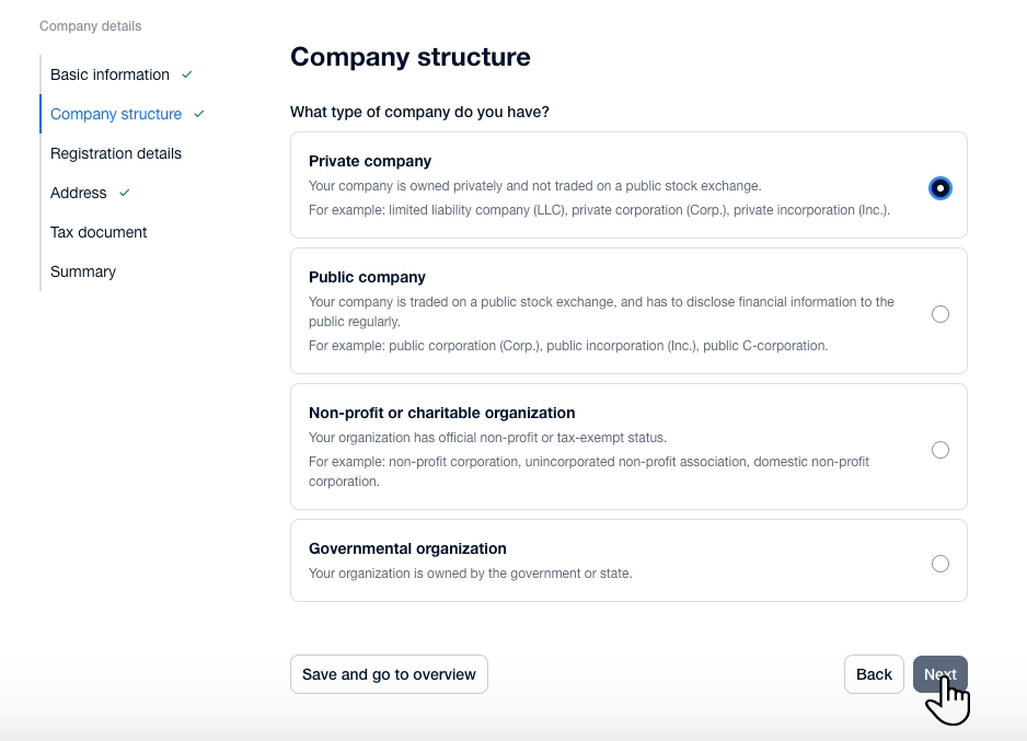 A cursor clicking Next.