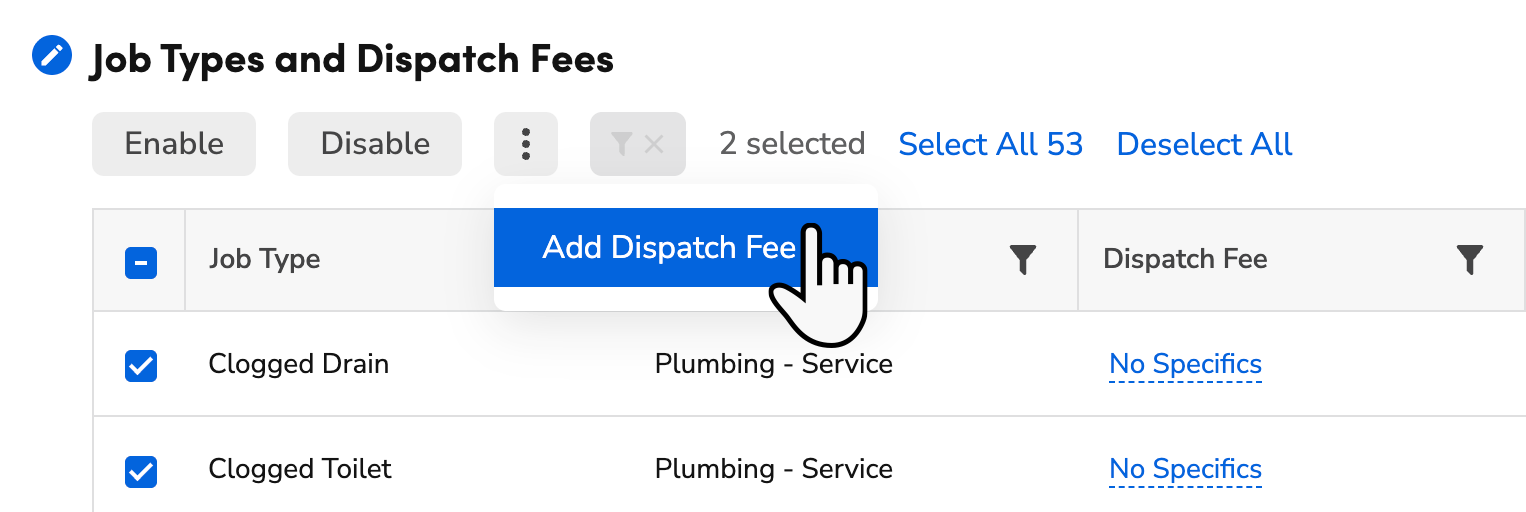 Set Dispatch Fees