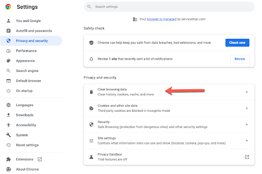 Shows Clear browsing data menu option