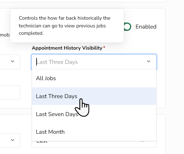 Cursor clicking the appointment history visibility option