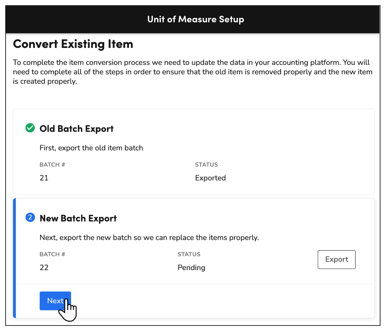 New Batch Export UofM