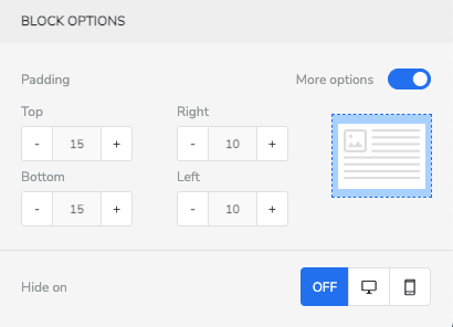 Block options in the text properties.
