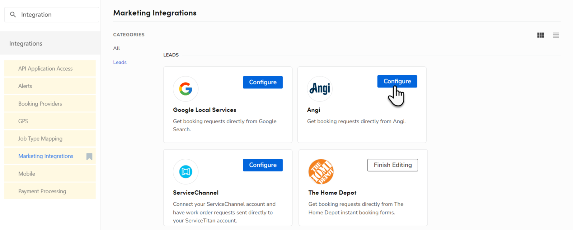 Angi Leads configuration