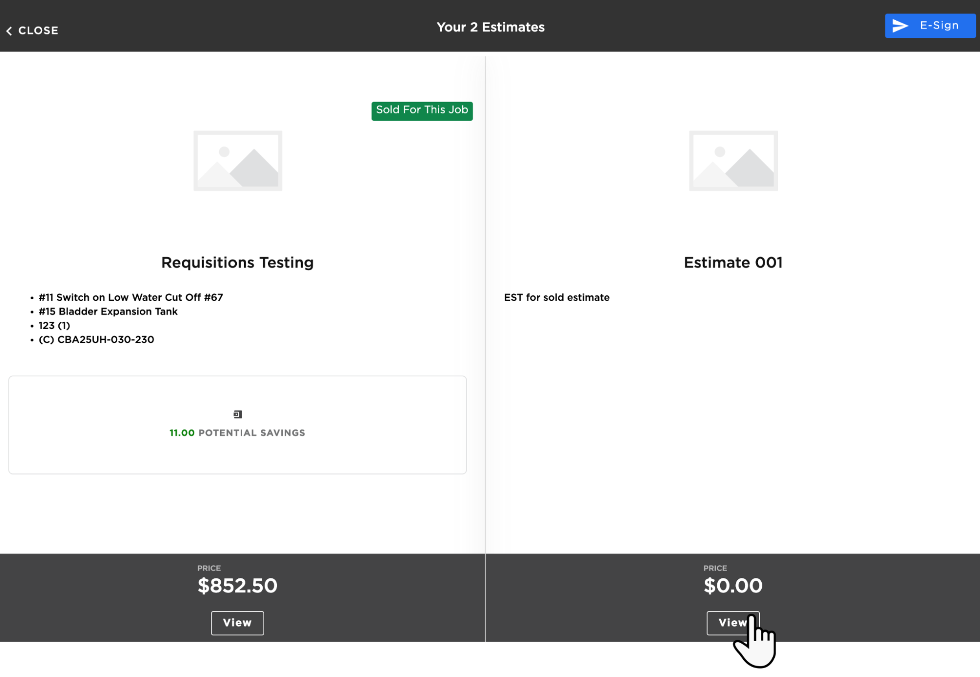 Requisition items for sold estimates in the ServiceTitan Mobile app