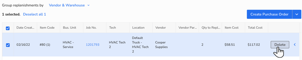 Replenish items with purchase orders