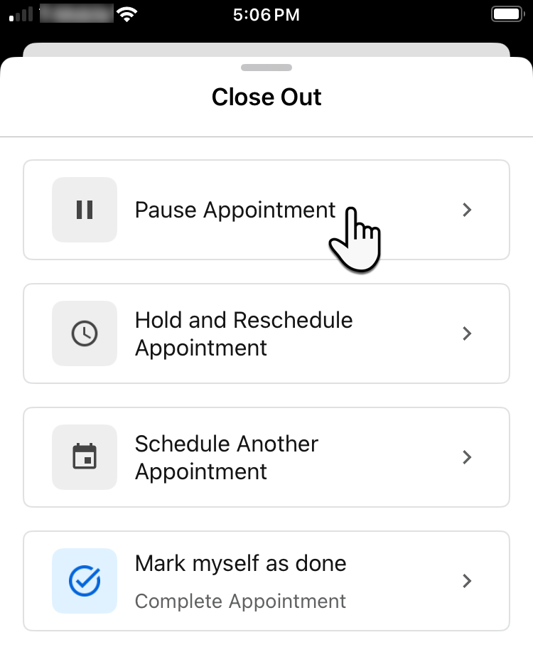 Cursor Pause Appointment in Field Mobile App