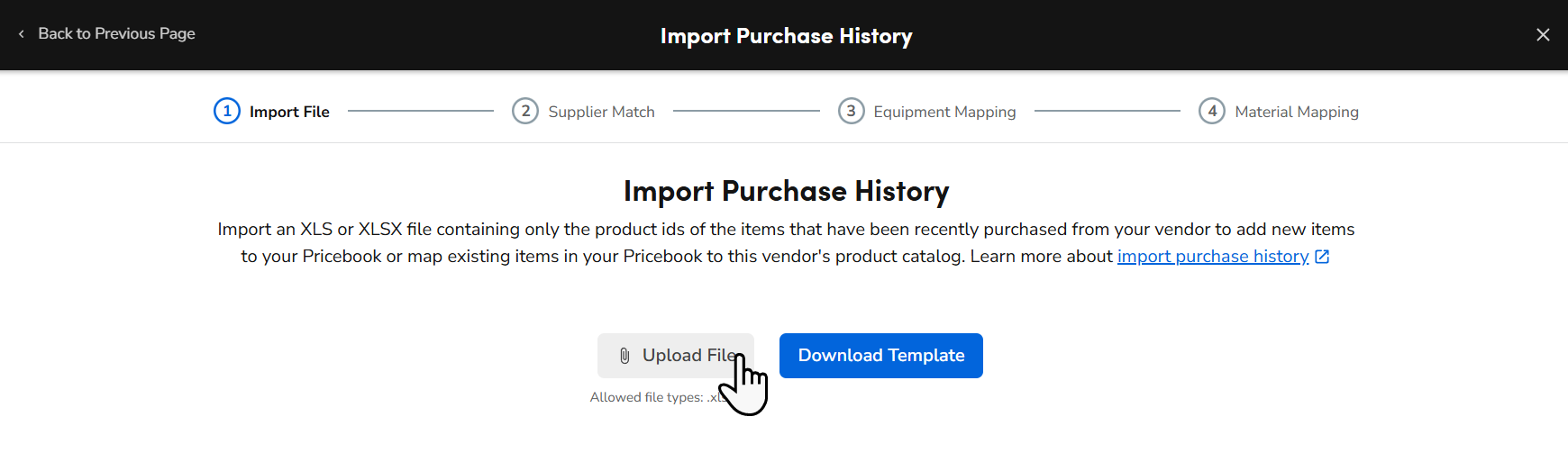 Cursor Upload File for Import Purchase History