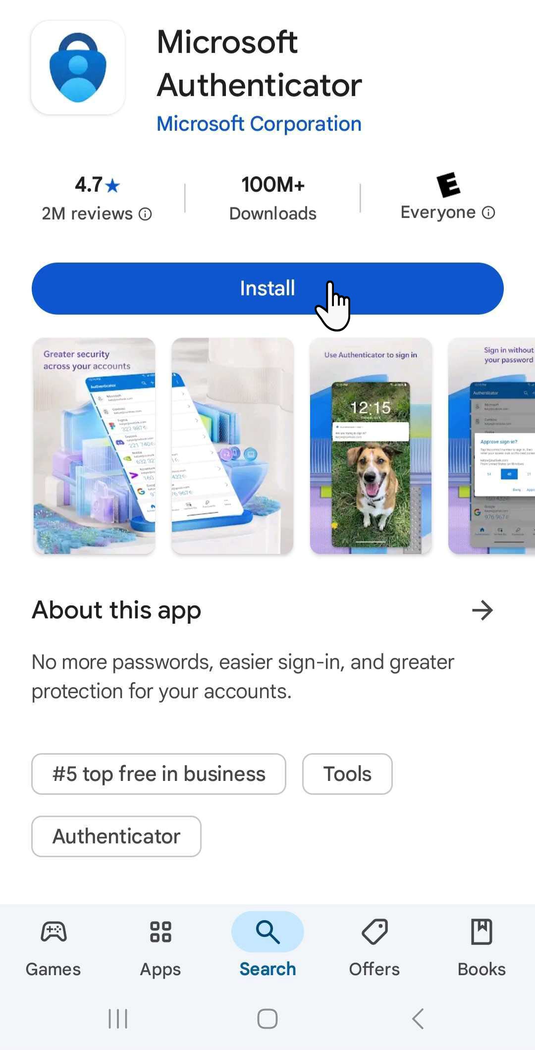 A cursor tapping Install.