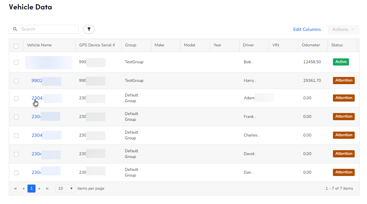 A cursor clicking a vehicle in the Vehicle Data list.