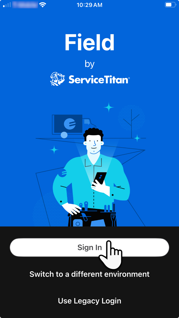 A cursor selecting Sign In for the ServiceTitan Field Mobile App on ...