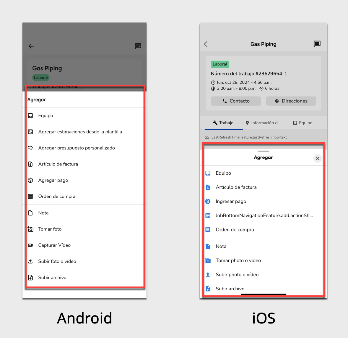 The Add flyout in the ServiceTitan Field Mobile App. The actions you ...