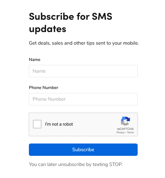 Subscribe for SMS updates form.