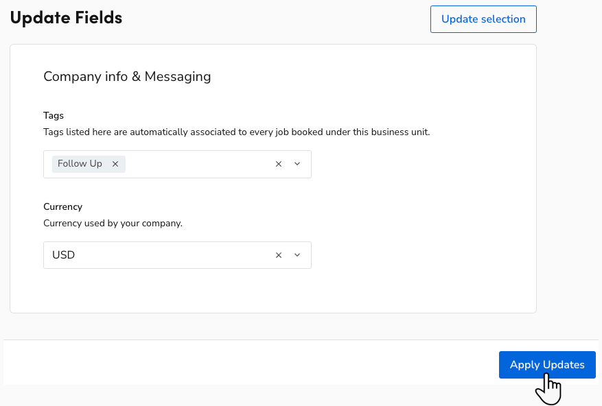 A cursor selecting the Apply Updates button after updating fields.